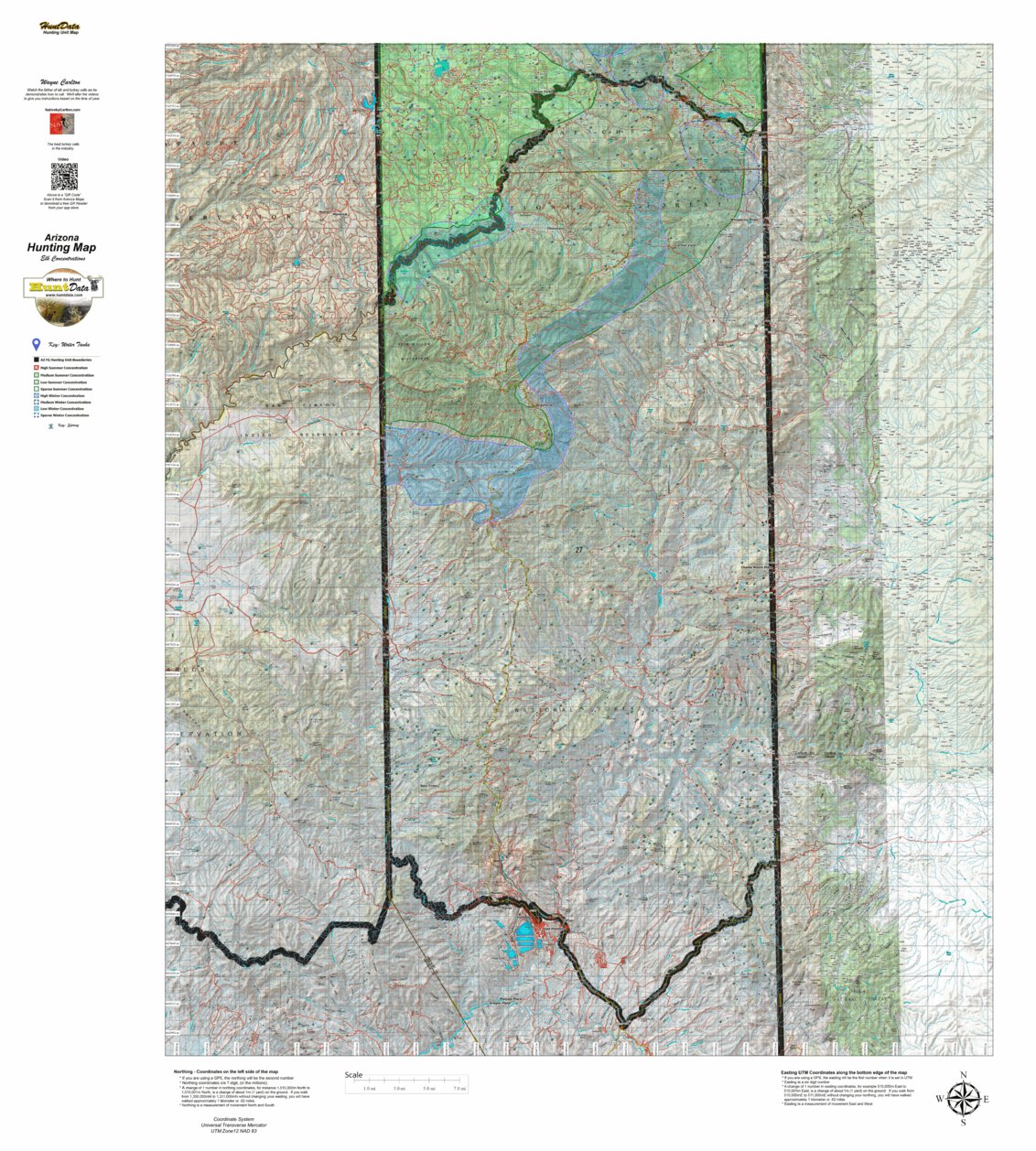 HuntData Arizona Elk Hunt Unit 27 Game Concentration Map by HuntData ...