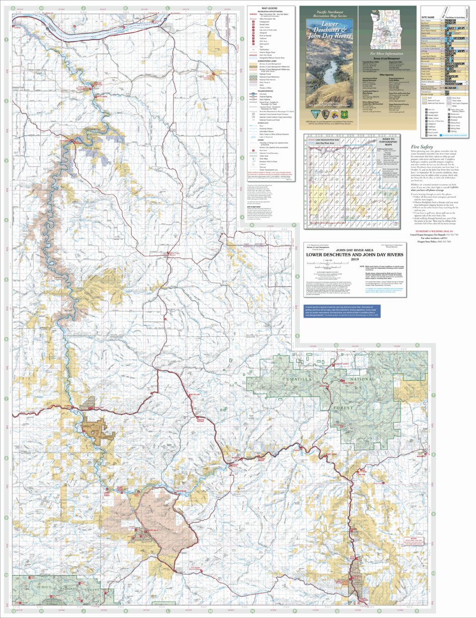 Lower Deschutes & John Day Rivers Recreation Map - John Day River Area ...