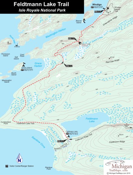 Feldtmann Lake Trail - Isle Royale Map by MichiganTrailMaps.com ...