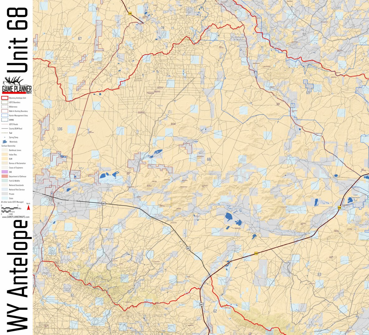 Wyoming Unit 68 Antelope Map by Game Planner Maps | Avenza Maps