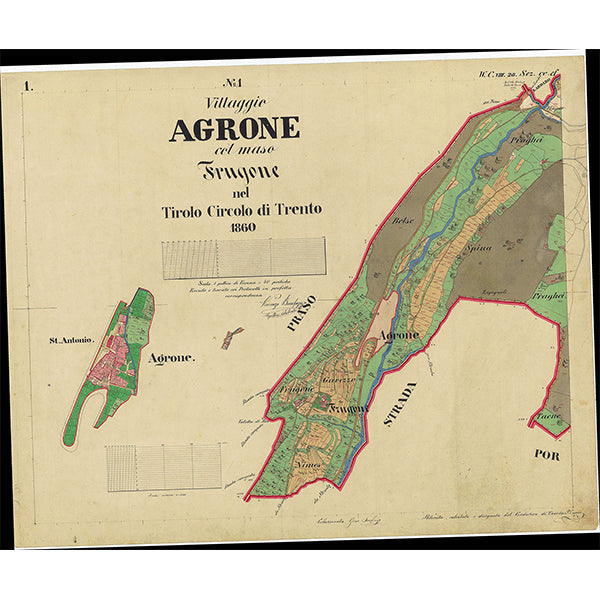 AGRONE Mappa originale d'impianto del Catasto austro-ungarico Scala 1: ...