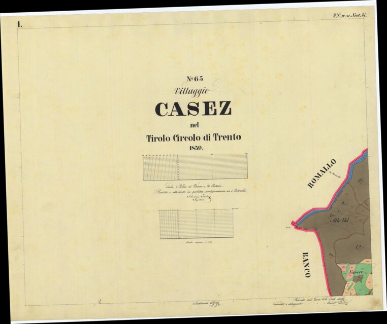 CASEZ Mappa originale d'impianto del Catasto austro-ungarico. Scala 1: ...