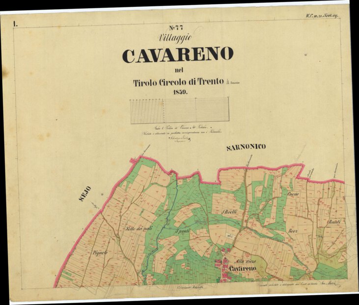 CAVARENO Mappa originale d'impianto del Catasto austro-ungarico. Scala ...