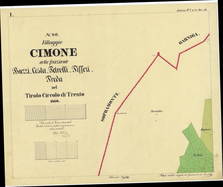 CIMONE Mappa originale d'impianto del Catasto austro-ungarico. Scala 1: ...