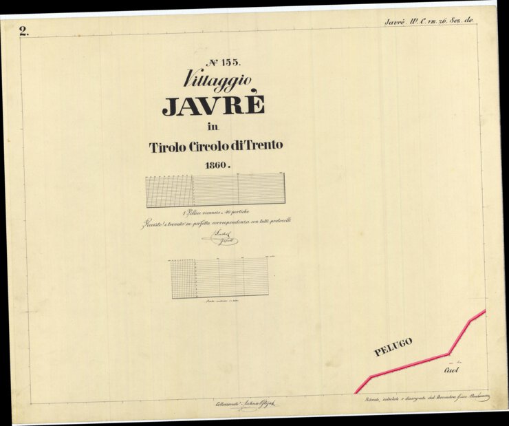 JAVRÈ Mappa originale d'impianto del Catasto austro-ungarico. Scala 1: ...