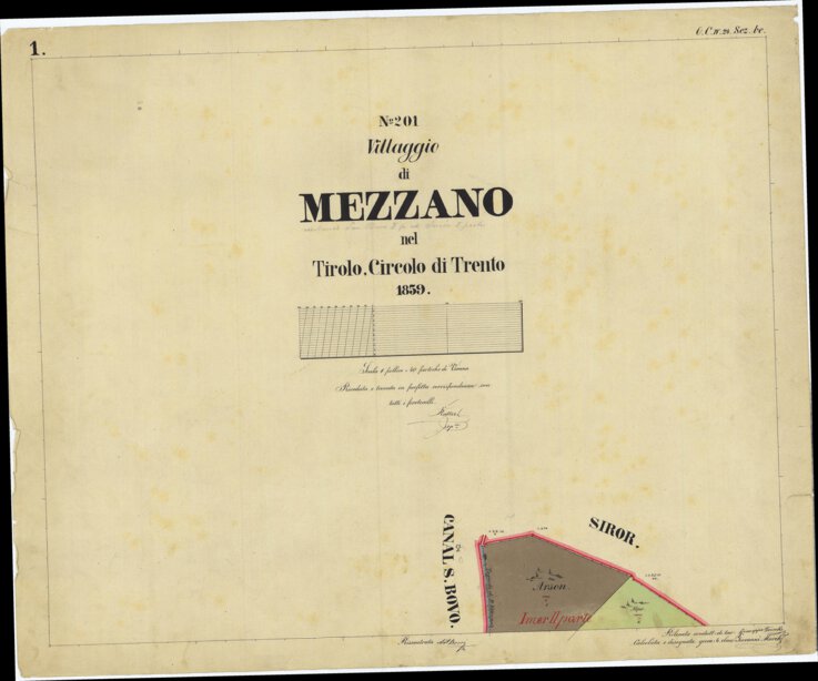 MEZZANO Mappa originale d'impianto del Catasto austro-ungarico. Scala 1 ...