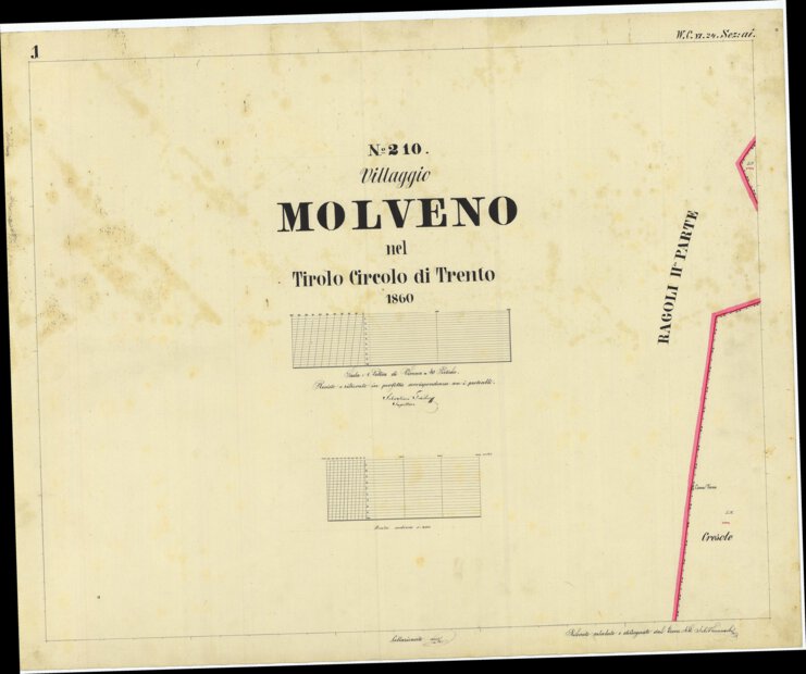 MOLVENO Mappa originale d'impianto del Catasto austro-ungarico. Scala 1 ...