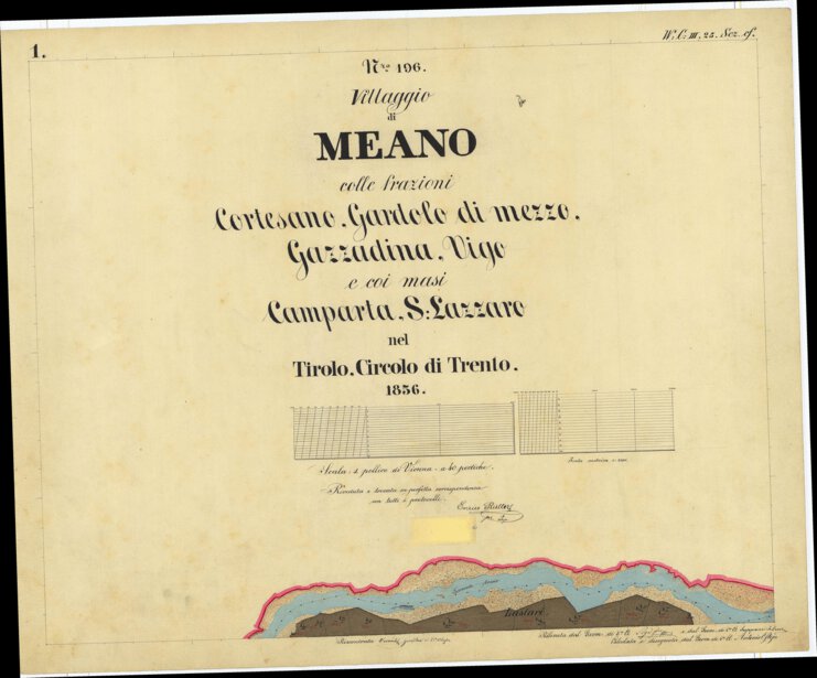 MEANO Mappa originale d'impianto del Catasto austro-ungarico. Scala 1: ...