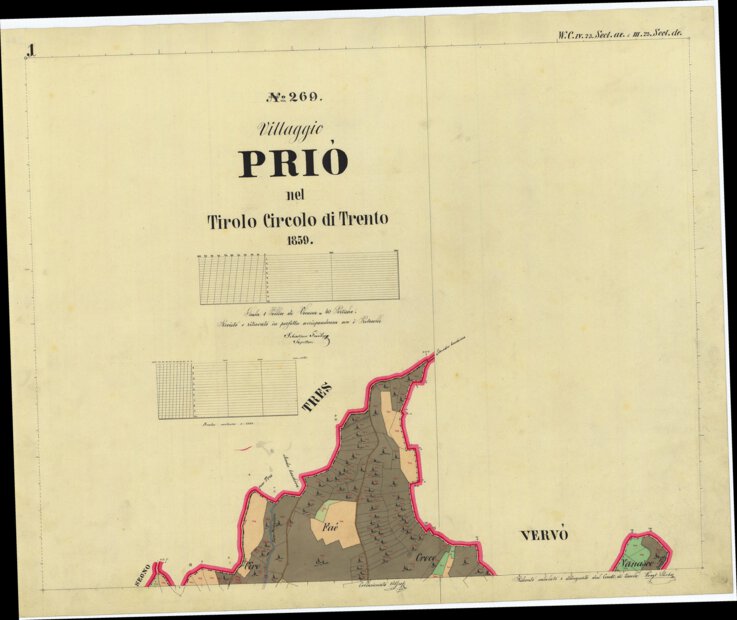 PRIÒ Mappa originale d'impianto del Catasto austro-ungarico. Scala 1: ...