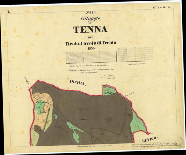 TENNA Mappa originale d'impianto del Catasto austro-ungarico. Scala 1: ...