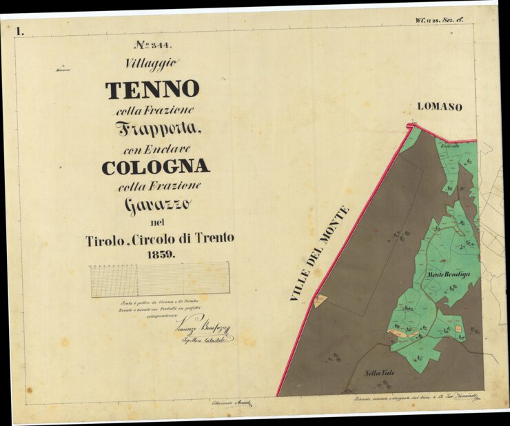 TENNO Mappa originale d'impianto del Catasto austro-ungarico. Scala 1: ...