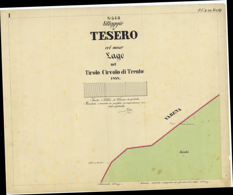TESERO Mappa originale d'impianto del Catasto austro-ungarico. Scala 1: ...