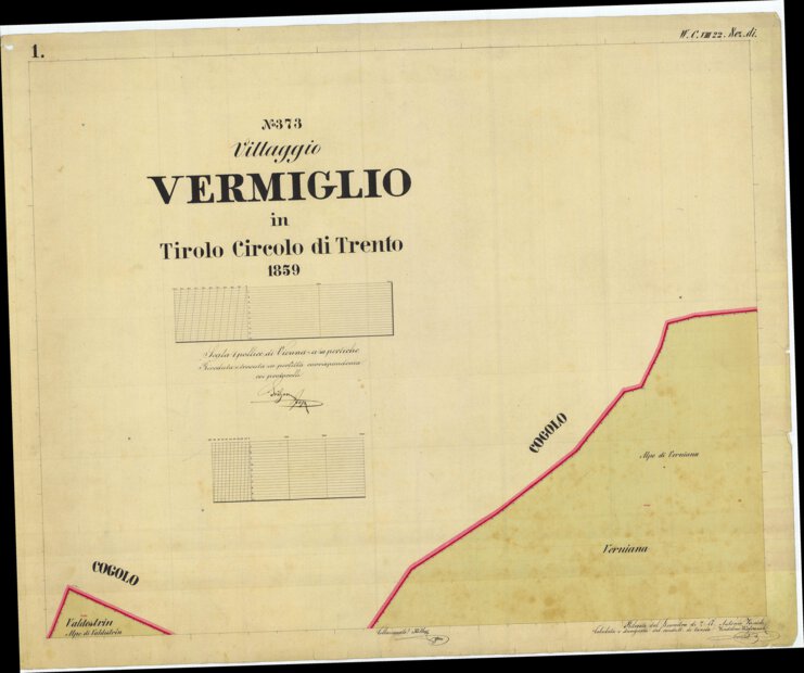 VERMIGLIO Mappa originale d'impianto del Catasto austro-ungarico. Scala ...