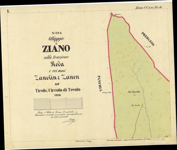 ZIANO Mappa originale d'impianto del Catasto austro-ungarico. Scala 1: ...