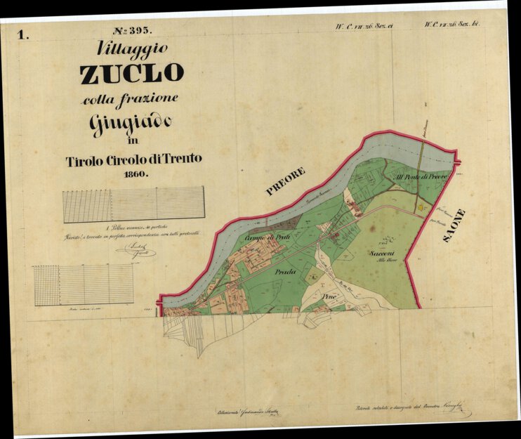 ZUCLO Mappa originale d'impianto del Catasto austro-ungarico. Scala 1: ...