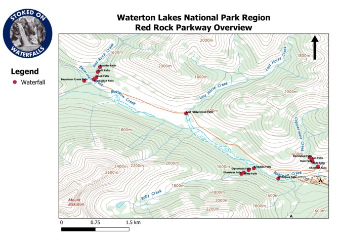 Waterton Lakes National Park Region - Red Rock Parkway Overview Map by ...