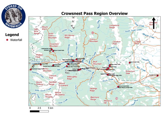 Crowsnest Pass Region Overview Map by Stoked On Waterfalls | Avenza Maps