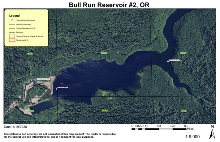 Bull Run Reservoir #2, Oregon Map by Super See Services | Avenza Maps
