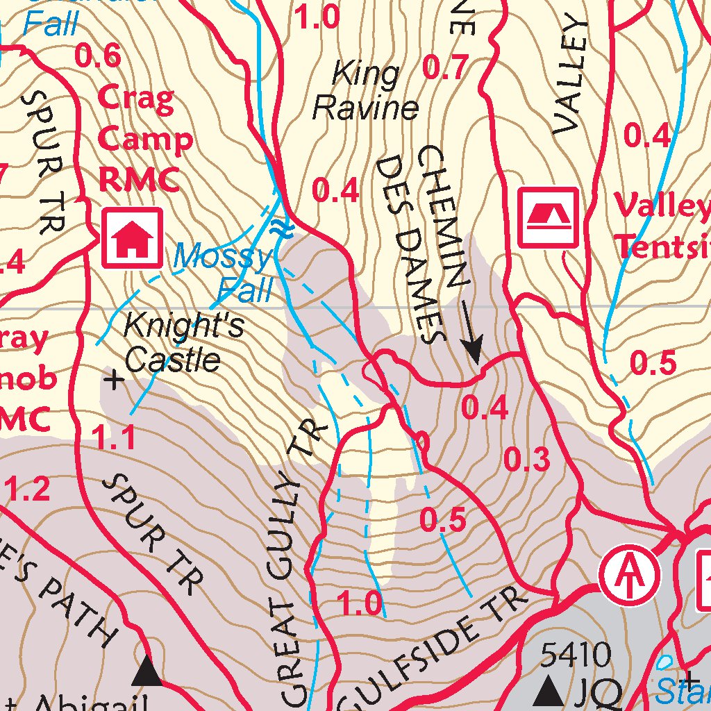 AMC White Mountains Trail Map 1: Presidential Range with summit detail ...
