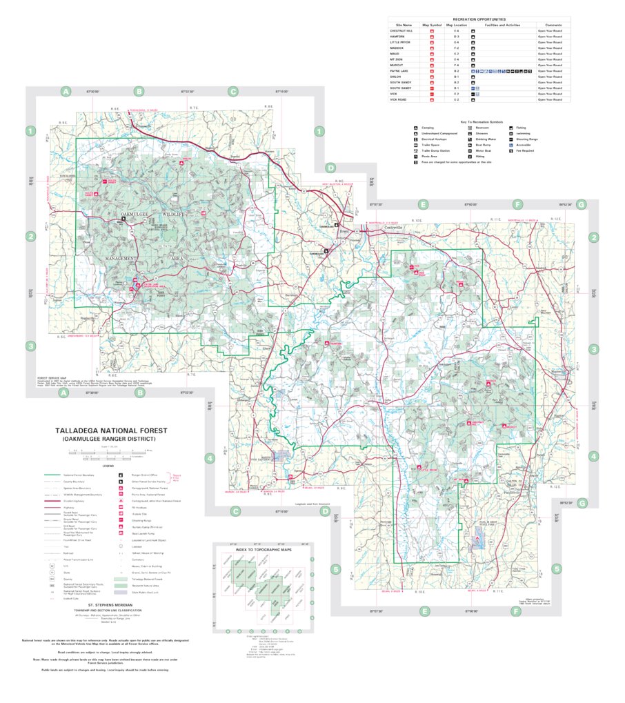 Talladega National Forest Visitor Map - Oakmulgee Ranger District by US ...