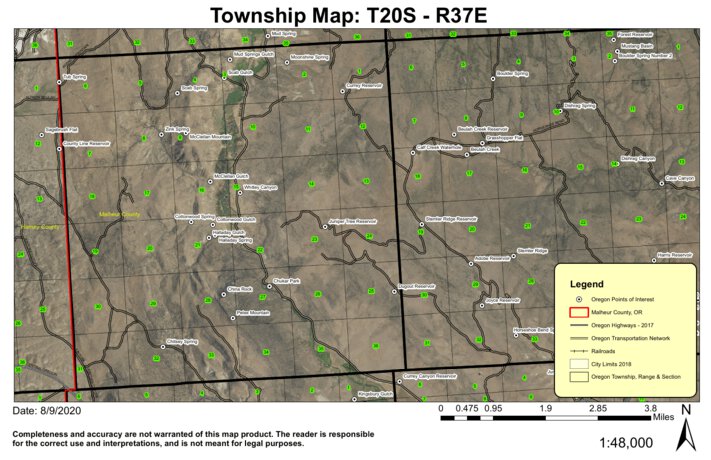McClellan Mountain T20S R37E Township Map by Super See Services ...