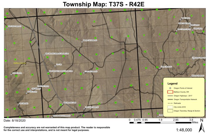 Blue Mountain Pass T37S R42E Township Map by Super See Services ...