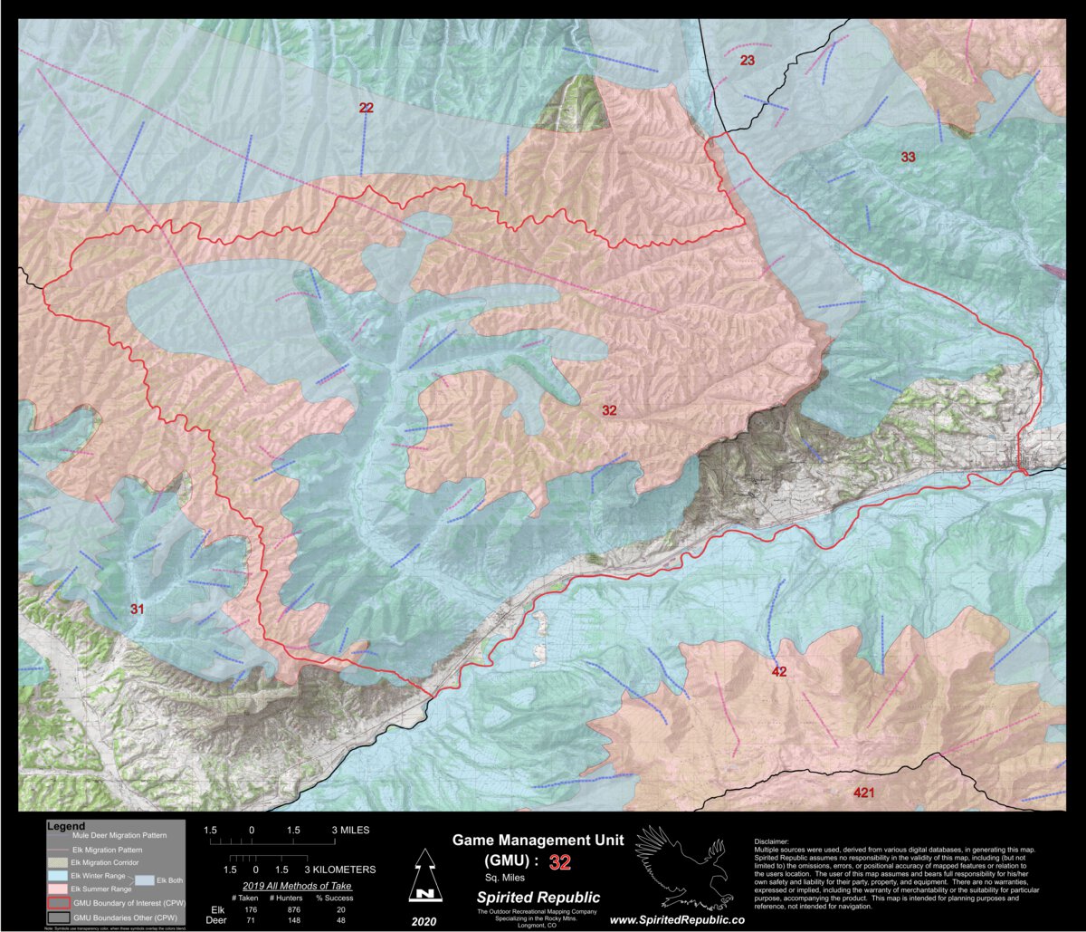2020 Double Map GMU 231 Big Game Colorado Public / Private Lands and ...