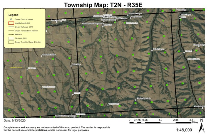 Batchelor Canyon T2N R35E Township Map by Super See Services | Avenza Maps
