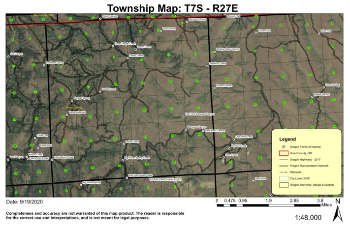Turner Mountain T7S R27E Township Map by Super See Services | Avenza Maps