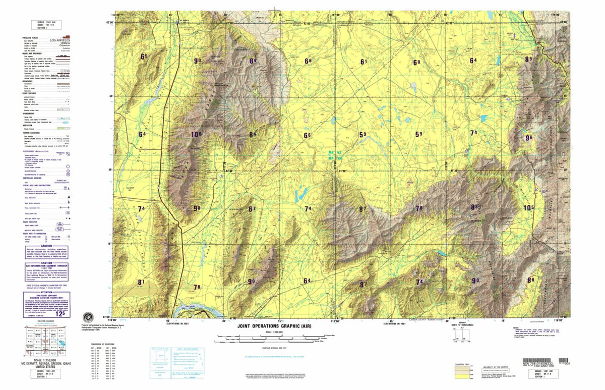 McDermitt, 1986, 1st edition of JOG Air NK-11-8 at 250000 scale Map by ...