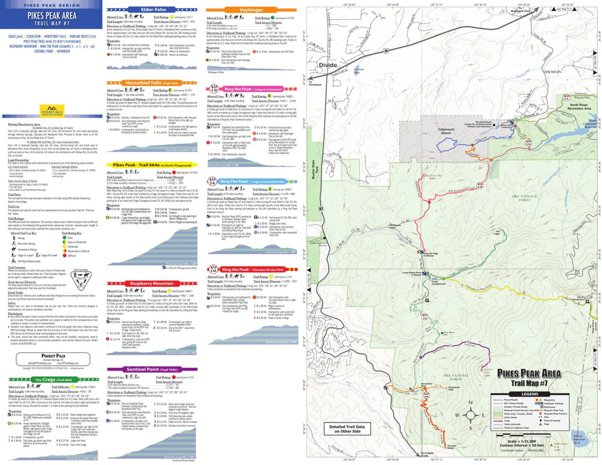 Trail Map #7, Pikes Peak Area, Pikes Peak Region Series by Pocket Pals ...
