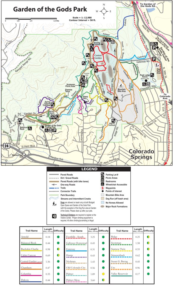 Trail Map# 10, Garden of the Gods, Rampart Range Area in the Pikes Peak ...