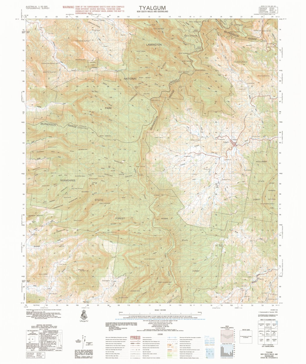Tyalgum (9541-3) Map by Geoscience Australia | Avenza Maps