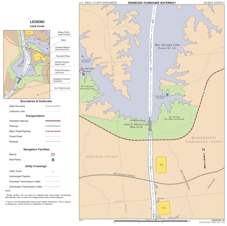 Tennessee-Tombigbee Waterway Chart 10: Historic Miles 410-414 Map by US ...