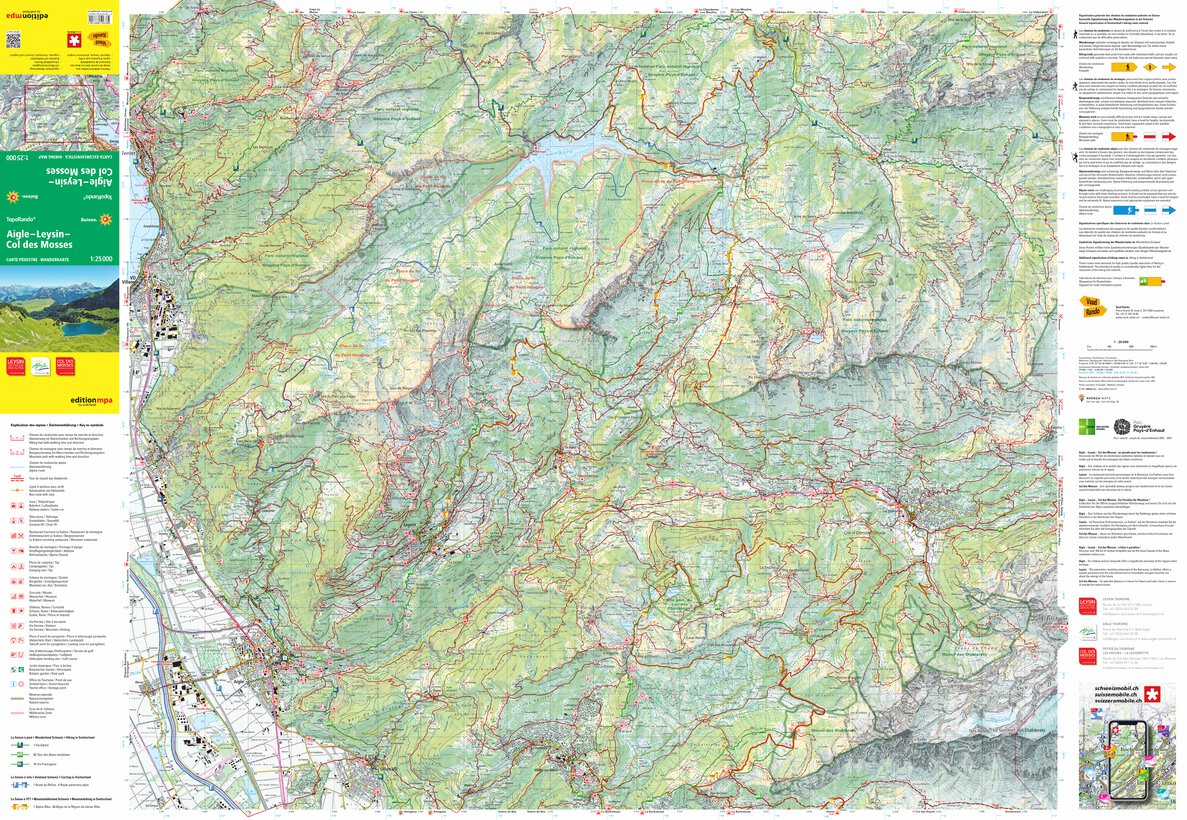 Aigle-Leysin-Col des Mosses, 1:25'000, Hiking Map by Orell Fuessli ...