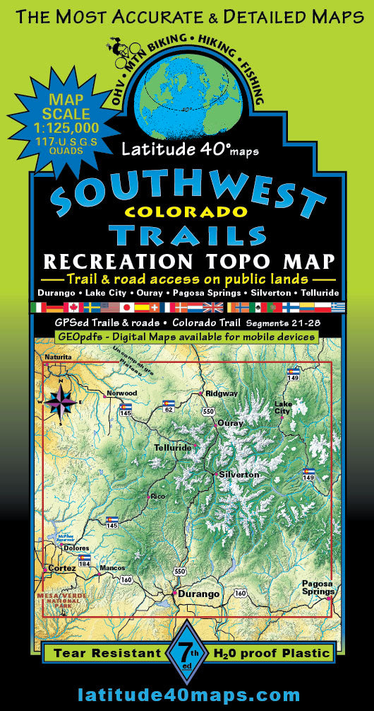 Southwest Colorado Trails Map 7th edition by Latitude 40 maps | Avenza Maps
