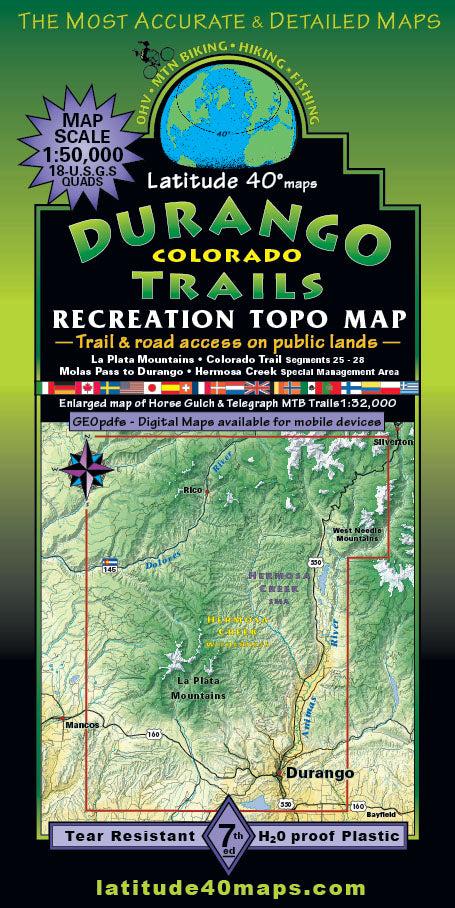 Durango Trails Map-7th ed by Latitude 40 maps | Avenza Maps