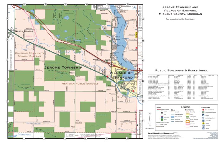 Jerome Township, and Village of Sanford, Midland County, Michigan Map ...