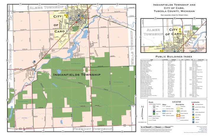 Indianfields Township, and City of Caro, Tuscola County, Michigan Map ...