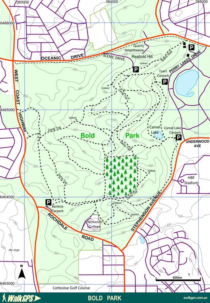 WalkGPS - Bold Park Walk Area - Darling Range Map by WalkGPS | Avenza Maps