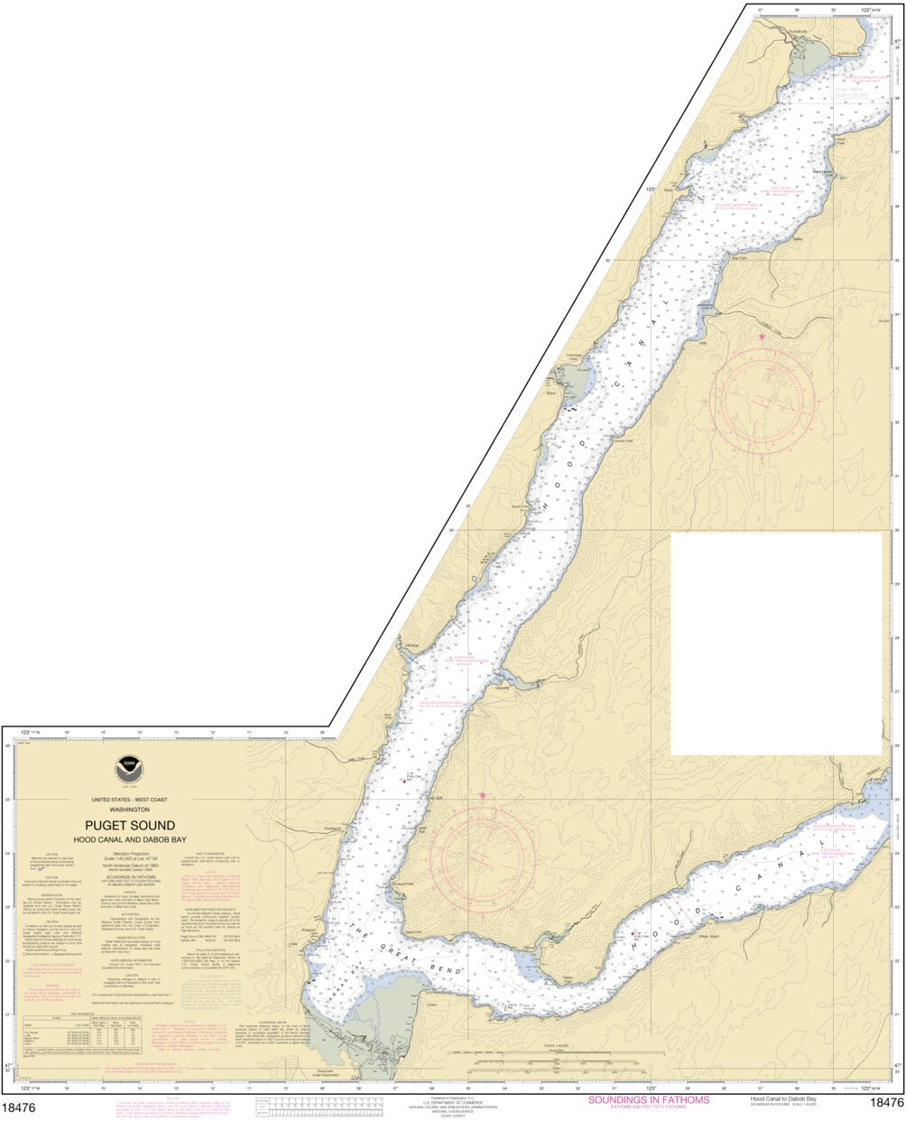 Puget Sound Hood Canal And Dabob Bay Map by National Oceanographic ...