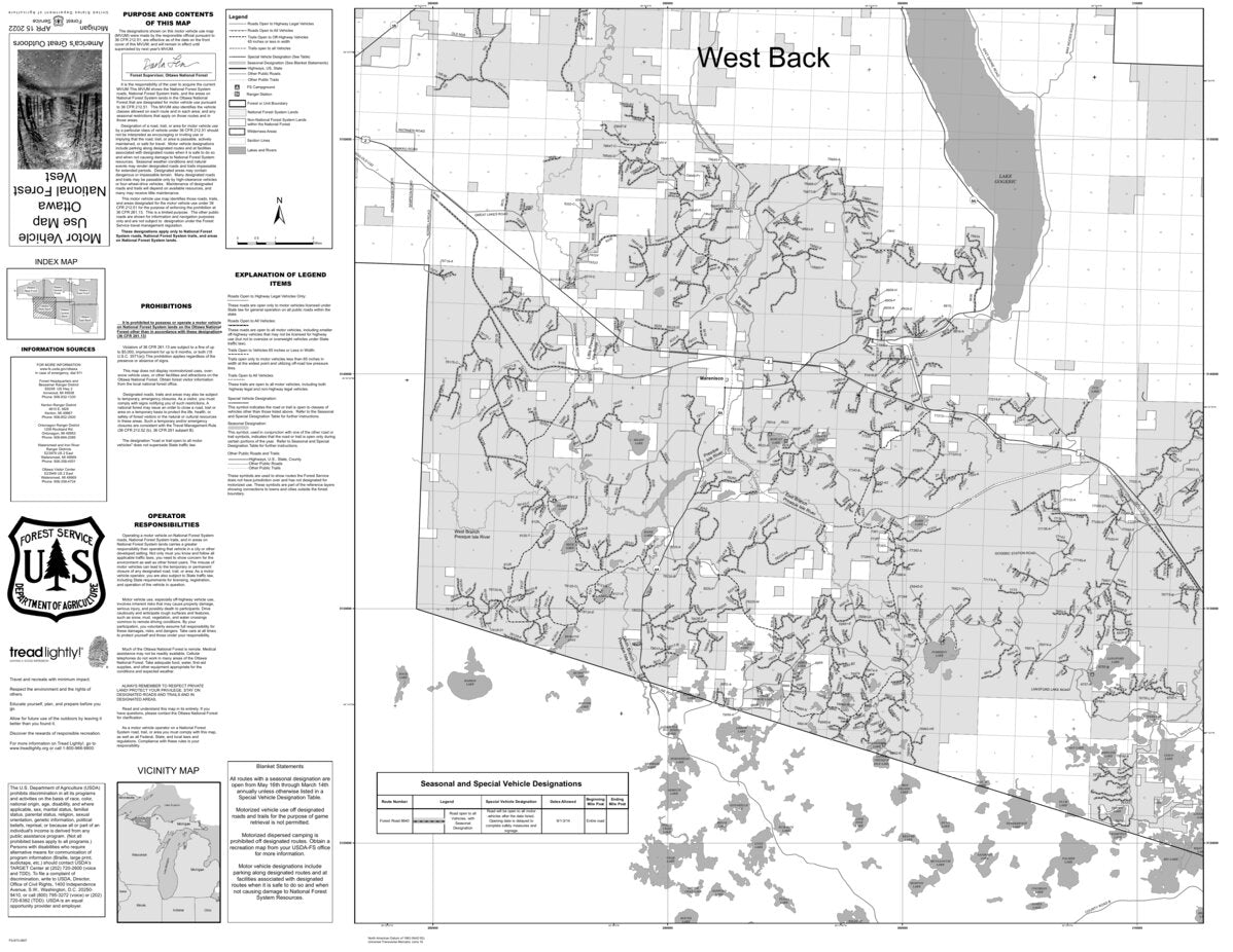 Ottawa NF West Back MVUM Map by US Forest Service R9 | Avenza Maps