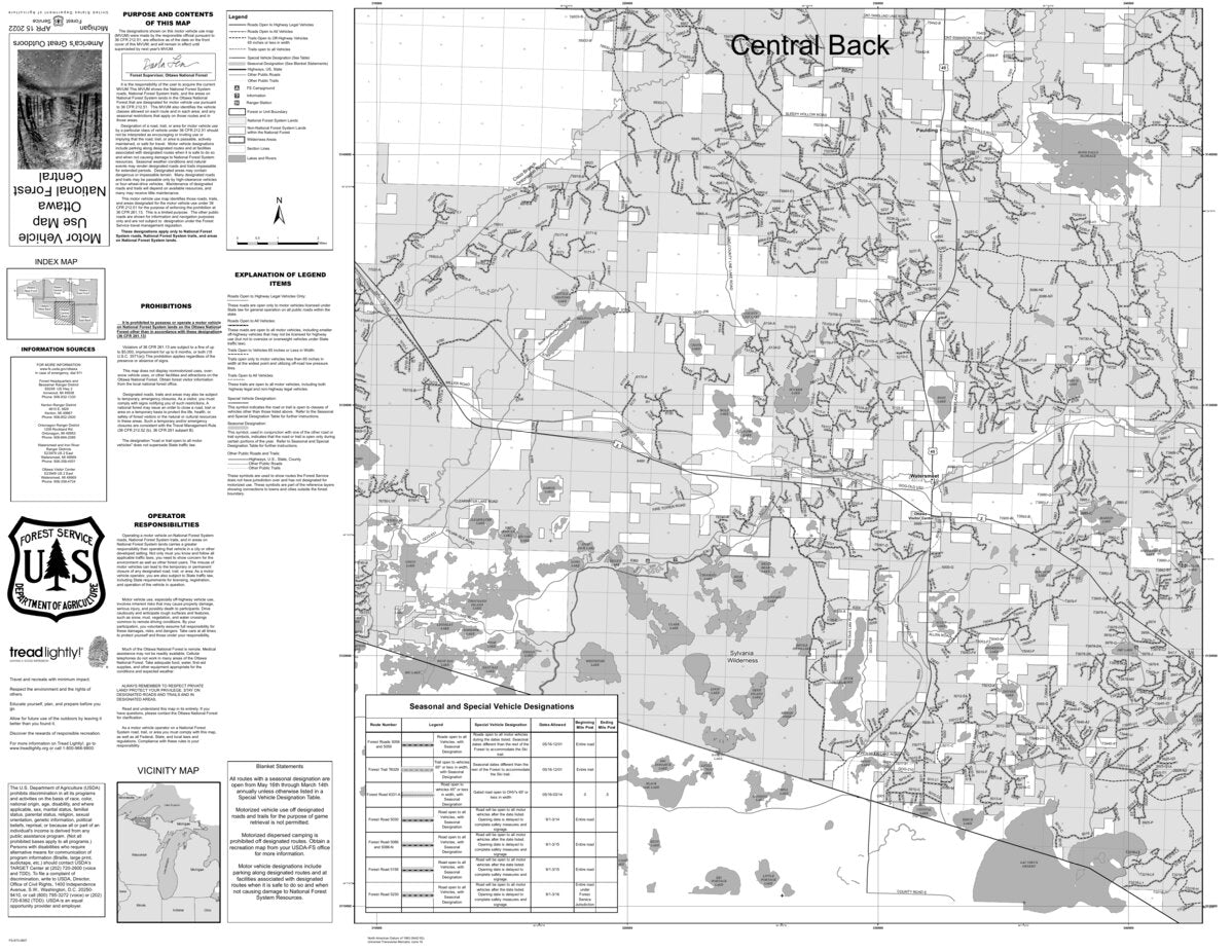 Ottawa NF Central Back MVUM Map by US Forest Service R9 | Avenza Maps
