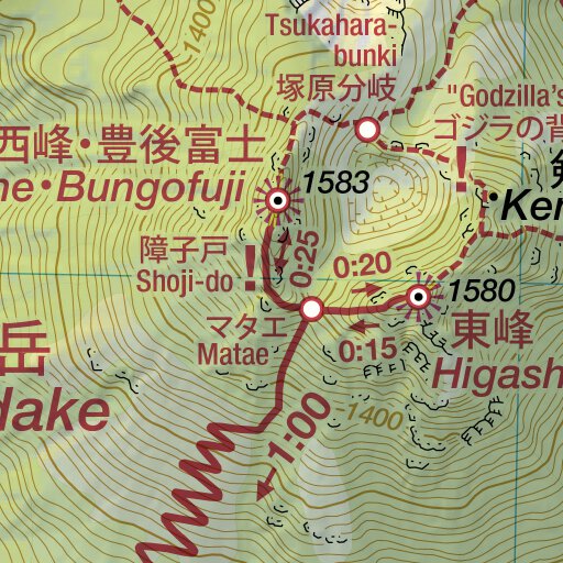 Yufu-dake 由布岳 Hiking Map (Kyushu, Japan) 1:25,000 by Japanwilds.org ...