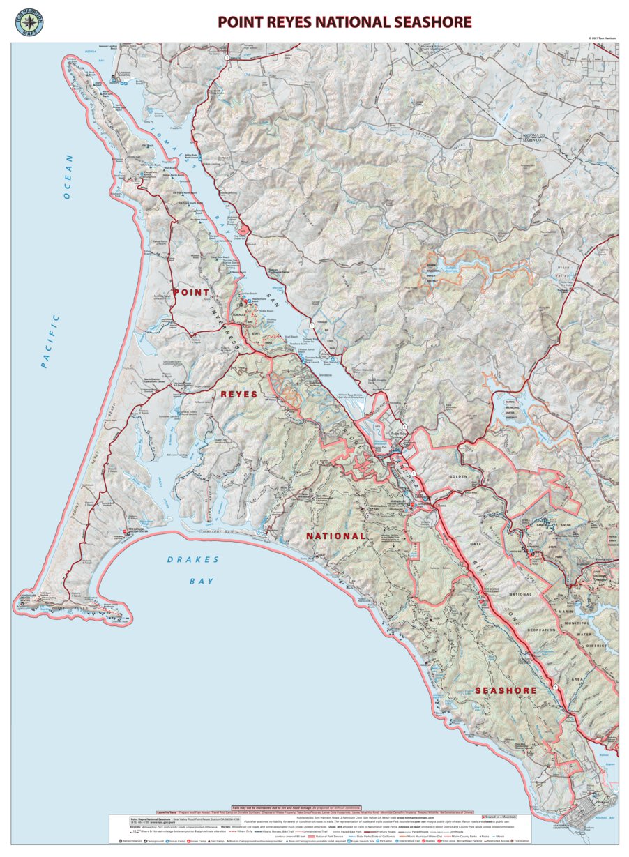 Pt Reyes National Seashore Map by Tom Harrison Maps | Avenza Maps