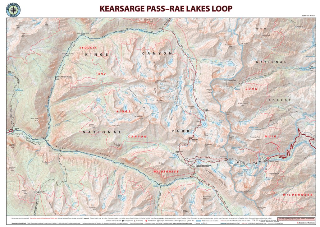Kearsarge Pass-Rae Lakes Loop Map by Tom Harrison Maps | Avenza Maps