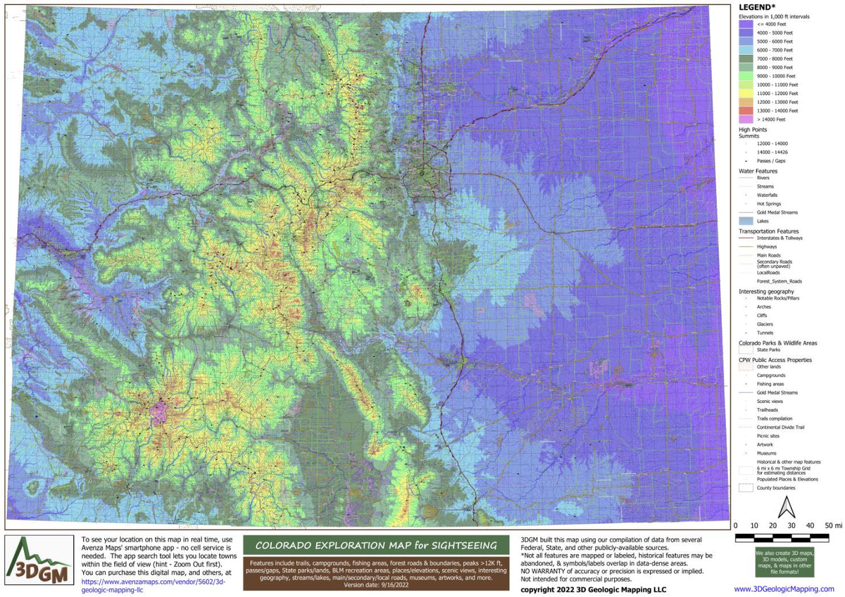 Colorado Exploration Map for Sightseeing by 3D Geologic Mapping LLC ...