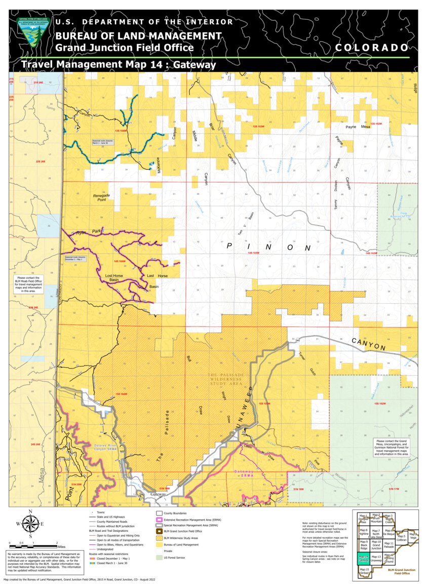 BLM CO GJFO Travel Management Map 14 Gateway by Bureau of Land ...