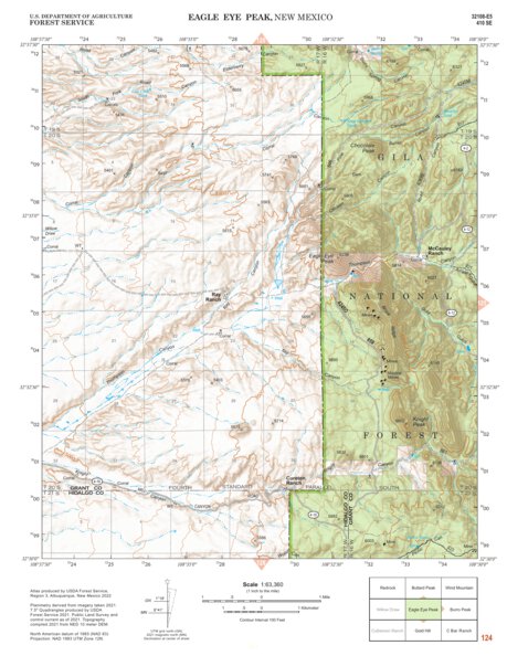 Gila National Forest Quadrangle Map: pg 124 Eagle Eye Peak by US Forest ...