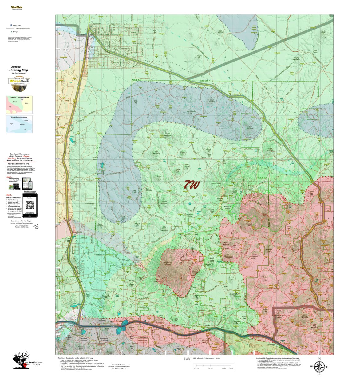 AZ Unit 7W Mule Deer Concentrations Map by Arizona HuntData LLC ...